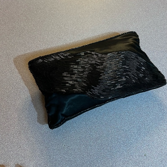 Source Unknown | Bags | Vintage Black Satin Evening Bag With Beautiful ...